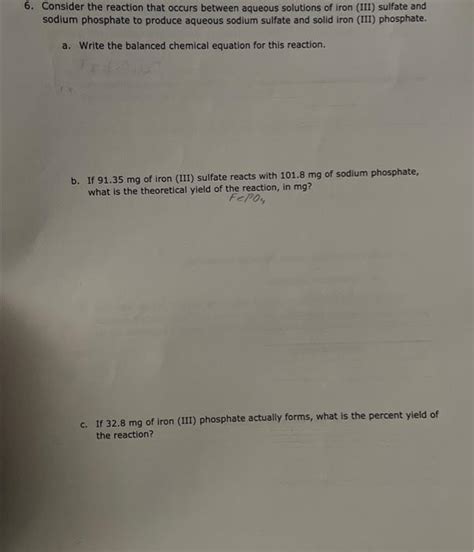 Solved 6 Consider The Reaction That Occurs Between Aqueous