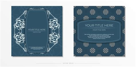 고급스러운 조명 장식으로 파란색 엽서를 준비하는 광장 빈티지 패턴으로 디자인 초대 카드를 인쇄하기위한 벡터 템플릿 0명에 대한 스톡 벡터 아트 및 기타 이미지 Istock