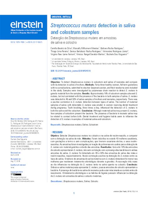 Pdf Streptococcus Mutans Detection In Saliva And Colostrum Samples