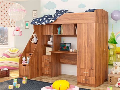 Кровать двухъярусная КД 02 со ступеньками ЛС 02 дуб кастелло коньячный Intelli Купить в Komod Bc