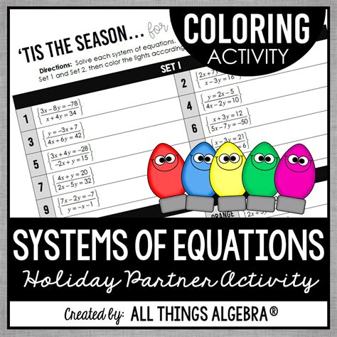 Systems Of Equations Holiday Coloring Activity All Things Algebra®