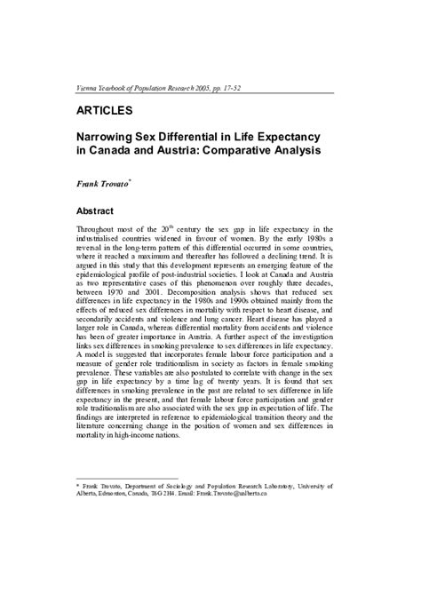 Pdf Narrowing Sex Differential In Life Expectancy In Canada And