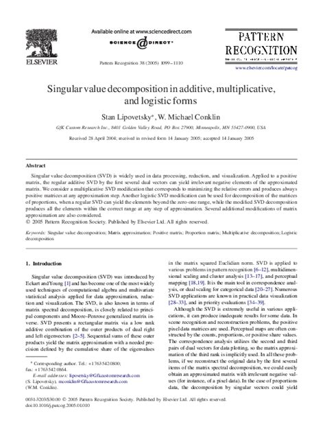 Pdf Singular Value Decomposition In Additive Multiplicative And Logistic Forms