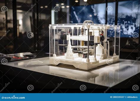 3d Printer Printing Complex Design With View Of Finished Product Visible Stock Illustration