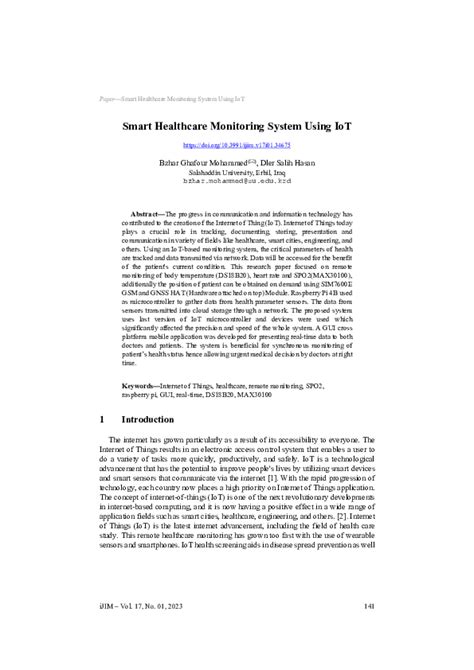 Pdf Smart Healthcare Monitoring System Using Iot