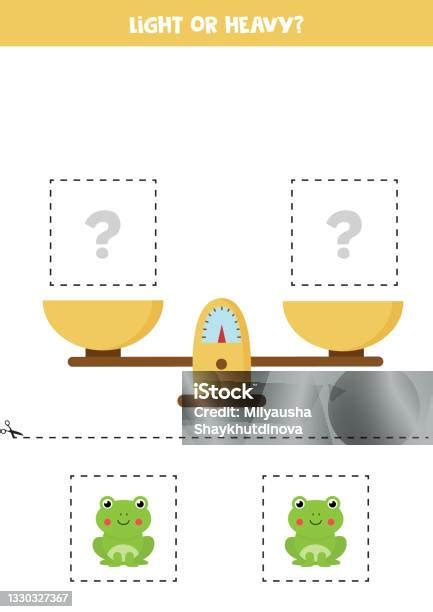 가볍거나 무겁거나 동등합니다 아래 사진을 자르고 오른쪽 상자에 접착제를 붙입니다 0명에 대한 스톡 벡터 아트 및 기타 이미지 0명 가벼운 개구리 Istock