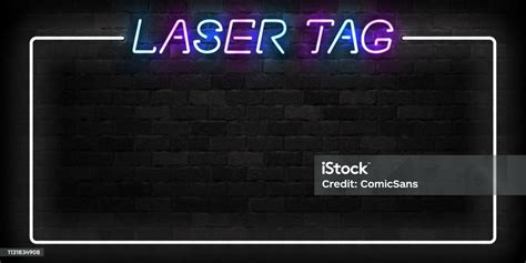 장식 및 벽 배경에 커버에 대 한 레이저 태그 프레임 로고의 벡터 현실적인 고립 된 네온 사인 Brand Name Video Game에 대한 스톡 벡터 아트 및 기타 이미지