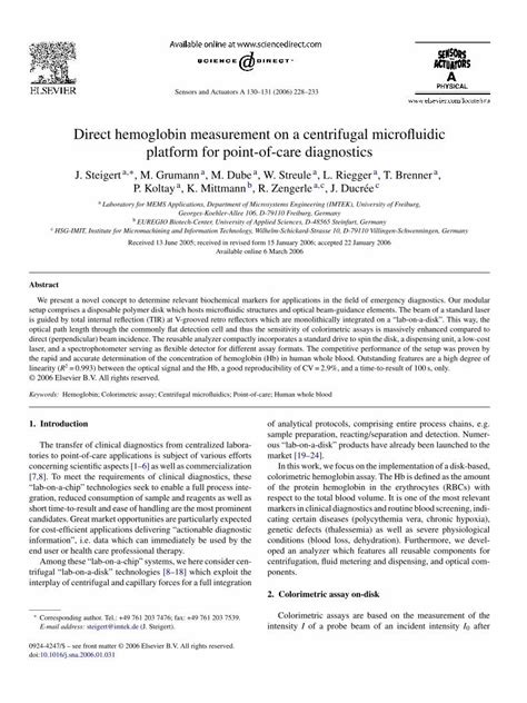 Pdf Direct Hemoglobin Measurement On A Centrifugal Microfluidic