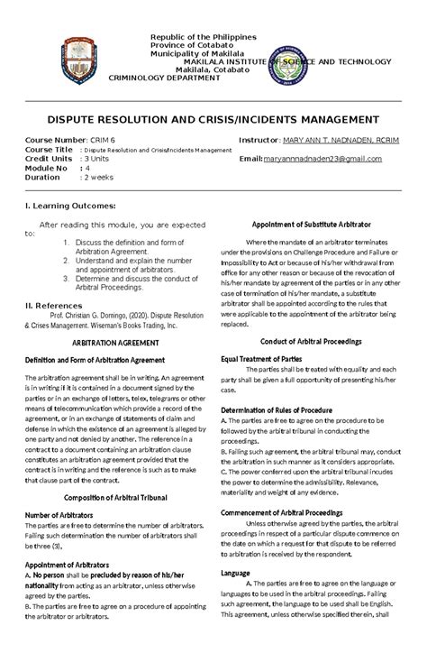Crim 6 Module 4 Lecture Notes Republic Of The Philippines Province Of Cotabato Municipality