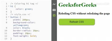 How To Reload Css Without Reloading The Page Using Javascript Geeksforgeeks