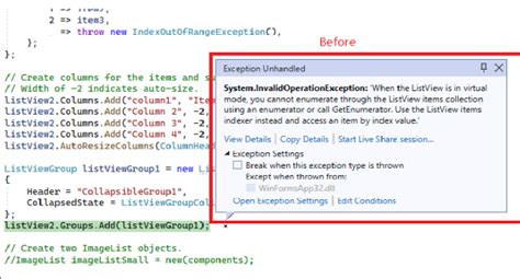 WinForms API Validate If The ListVIew Is In Virtual Mode And Throws