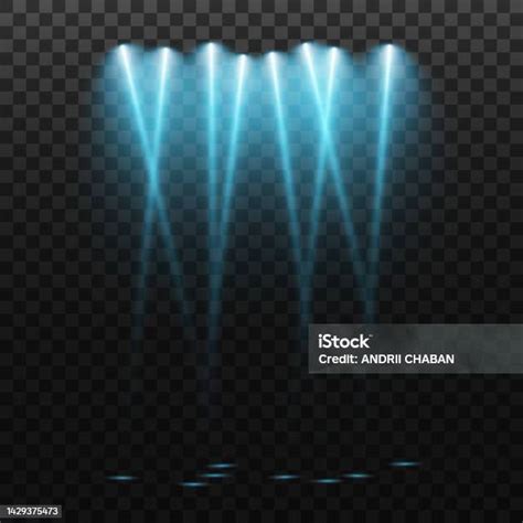 벡터 스포트라이트 세트입니다 다양한 형태의 빛 푸른 색 무대 프로젝터 무대 배경 미국의 스포트라이트 빔 조명 효과 이전 그림 0명에 대한 스톡 벡터 아트 및 기타 이미지