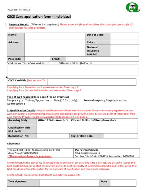 Fillable Online CSCS Card Application Form Individual Fax Email Print PdfFiller