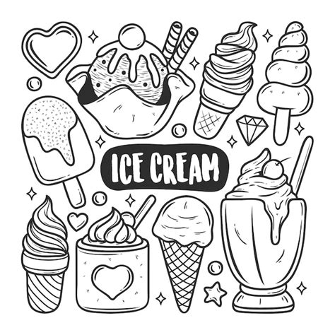 Ice Cream Icons Hand Drawn Doodle Coloring Premium Vector