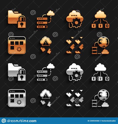 Set Cloud Hacking Technology Data Transfer Network Cloud Connection Data Stream Loading