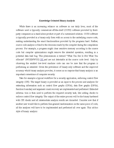 Knowledge Oriented Binary Analysis Cots Software Is Typically Provided In A Binary Only Form