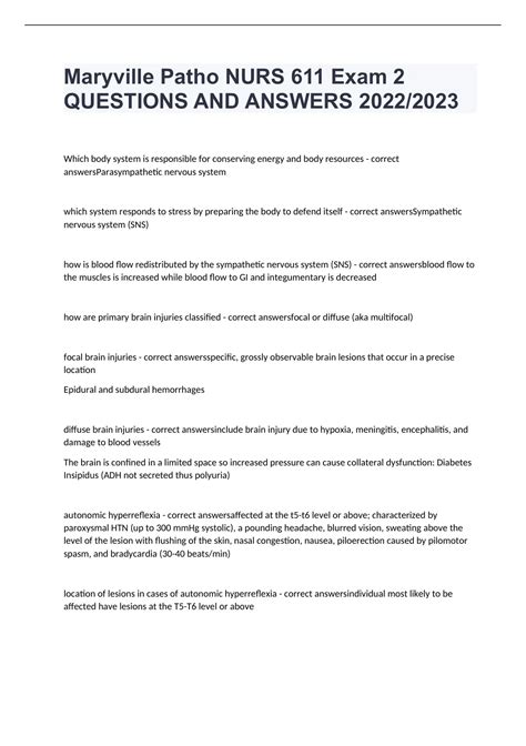 Maryville Patho Nurs 611 Exam 2 Questions And Answers 2022 2023 Maryville Patho Nurs 611
