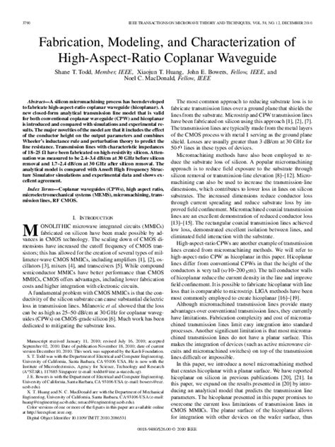 Pdf Fabrication Modeling And Characterization Of High Aspect Ratio Coplanar Waveguide