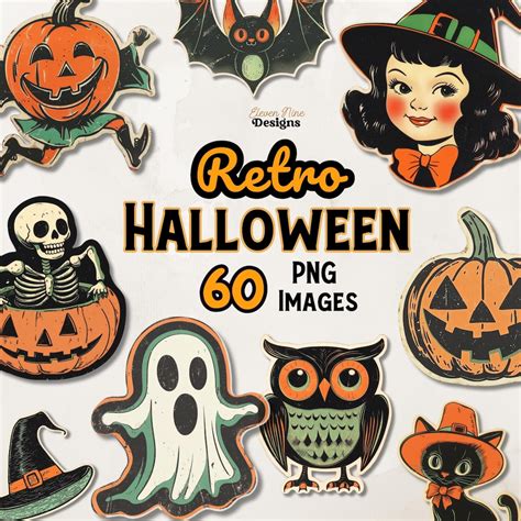 Vintage Halloween Stickers Clipart Cute Halloween Png Fussy Cuts