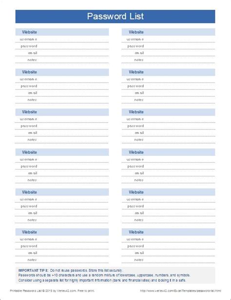 Free Printable Password Form Printable Forms Free Online