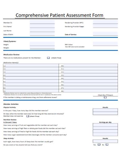 Free 37 Patient Assessment Form Samples In Pdf Ms Word