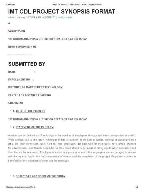 Imt Cdl Project Synopsis Format Project Helpline Pdf