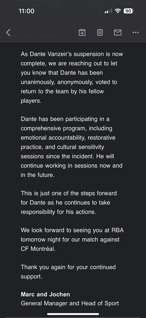 Dante Vanzeir Has Been Unanimously Voted To Return To The Team R Rbny