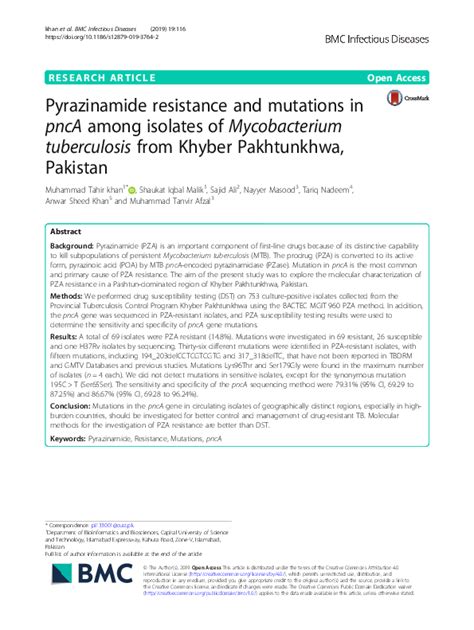 Pdf Pyrazinamide Resistance And Mutations In Pnca Among Isolates Of Mycobacterium Tuberculosis
