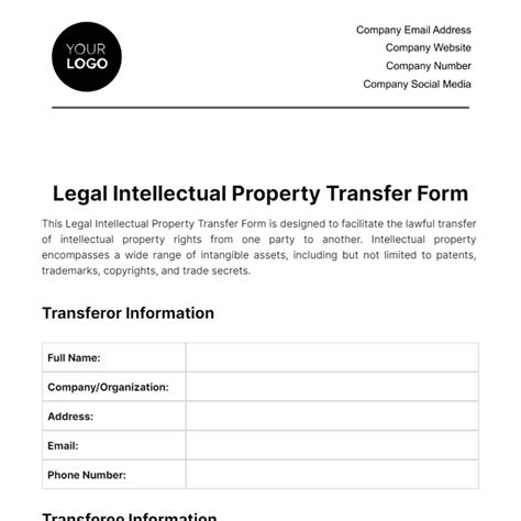 Free Legal Intellectual Property Transfer Form Template To Edit Online