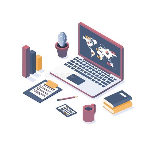 Isometric Vector Illustration Laptop With Elements Of Infographics