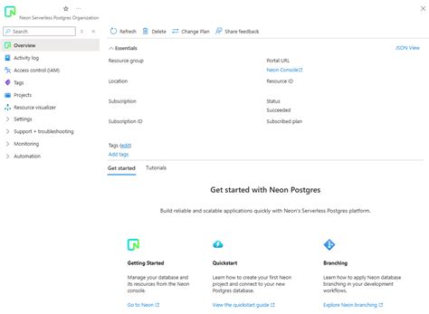 Manage A Neon Resource Through The Azure Portal Azure Native