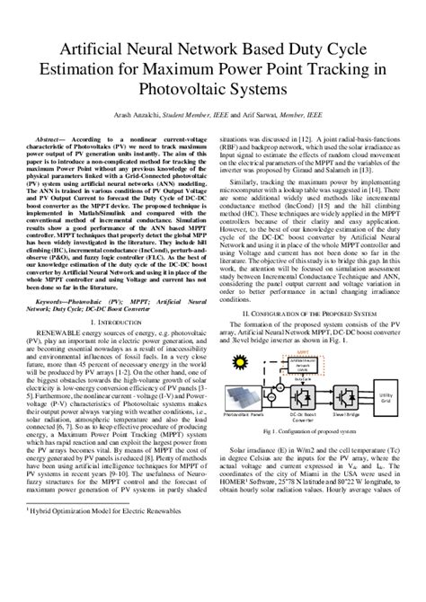 Pdf Artificial Neural Network Based Duty Cycle Estimation For Maximum Power Point Tracking In