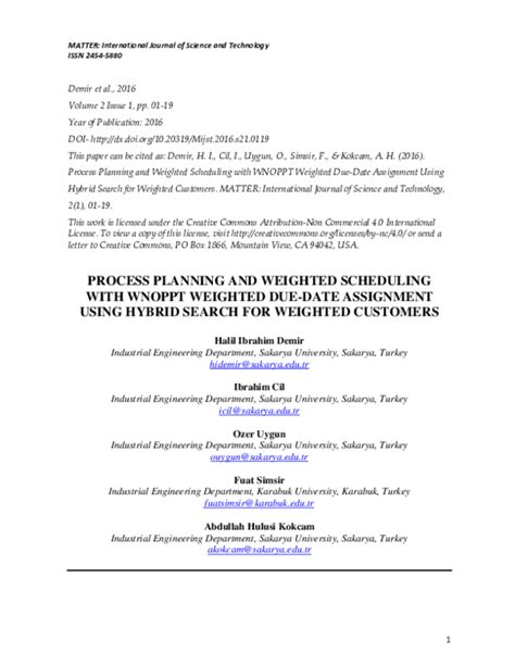 Pdf Process Planning And Weighted Scheduling With Wnoppt Weighted Due Date Assignment Using