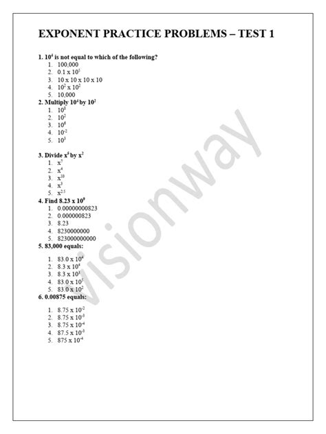 Exponent Practice Problems Pdf