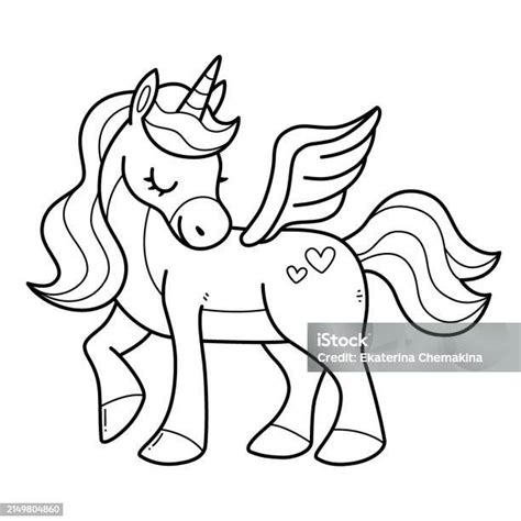 아이들을 위한 유니콘 페가수스 색칠하기 책 말 유니콘이 있는 색칠 공부 페이지입니다 흑백 흑백 그림입니다 벡터 어린이 그림입니다 0명에 대한 스톡 벡터 아트 및 기타 이미지