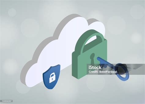 클라우드 인증 암호 관리자 서비스 개념 3d 아이소메트릭 그림 구름이 있는 보안 아이콘 열쇠 구멍과 열쇠가 있는 자물쇠 경영자에 대한 스톡 벡터 아트 및 기타 이미지