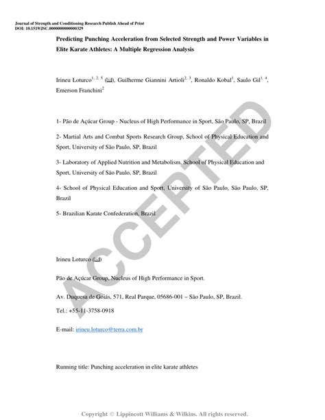 Pdf Predicting Punching Acceleration From Selected Strength And Power Variables In Elite
