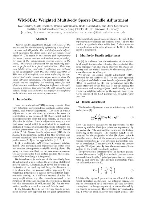 Pdf Wm Sba Weighted Multibody Sparse Bundle Adjustment