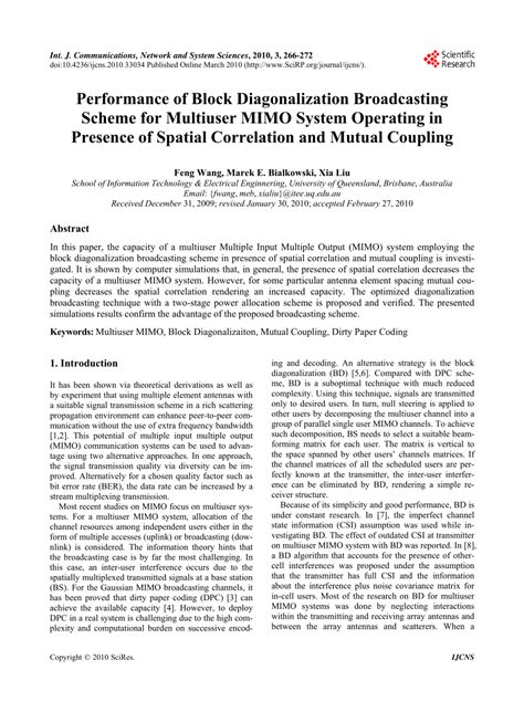 Pdf Performance Of Block Diagonalization Broadcasting Scheme For
