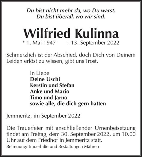 Traueranzeigen Von Wilfried Kulinna Abschied Nehmen De