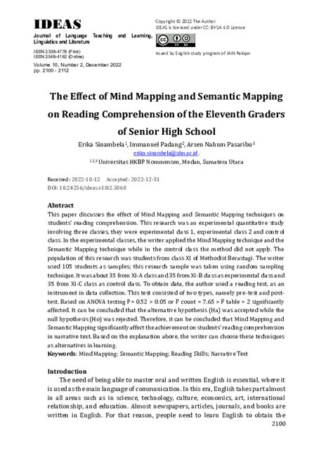 Pdf The Effect Of Mind Mapping And Semantic Mapping On Reading Comprehension Of The Eleventh