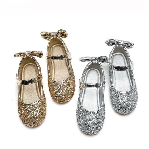 Shoe1506 รองเท้าคัชชูเด็กเล็ก รองเท้าคัชชูเด็กโต ติดโบว์ที่ส้นเท้า ไม่มีส้น กลิตเตอร์ติดแน่น