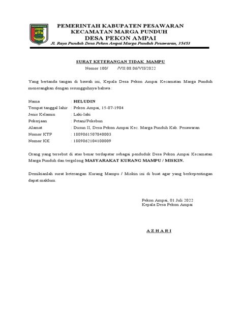 Surat Tidak Mampu Pdf