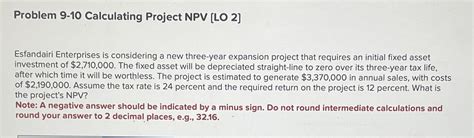 Solved Problem Calculating Project NPV LO Chegg Com
