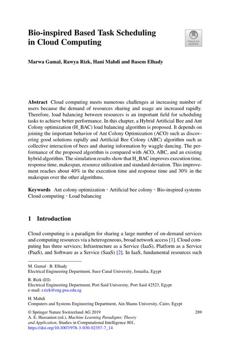 Pdf Bio Inspired Based Task Scheduling In Cloud Computing