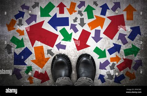 Heavy Black Leather Boots And Many Colorful Arrows In Various