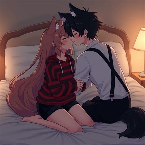 Anime Couple Cuddling In Bed