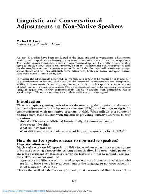 Long Linguistic And Conversational Adjustments To Nonnative Speakers Pdf Second Language