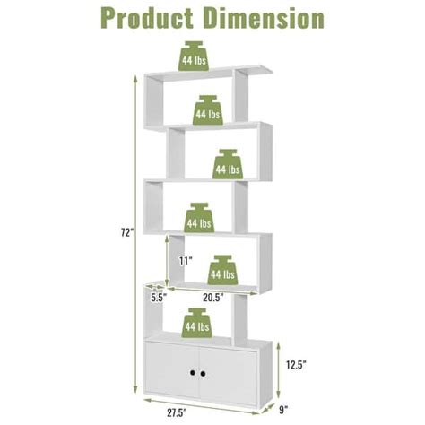 6 Tier Geometric Bookcase With Doors Freestanding Storage Display Shelf With Anti Toppling