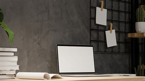 현대 로프트 홈 오피스 인테리어에서 노트북 모형 3d 렌더링 0명에 대한 스톡 사진 및 기타 이미지 0명 3차원 형태 공란 Istock